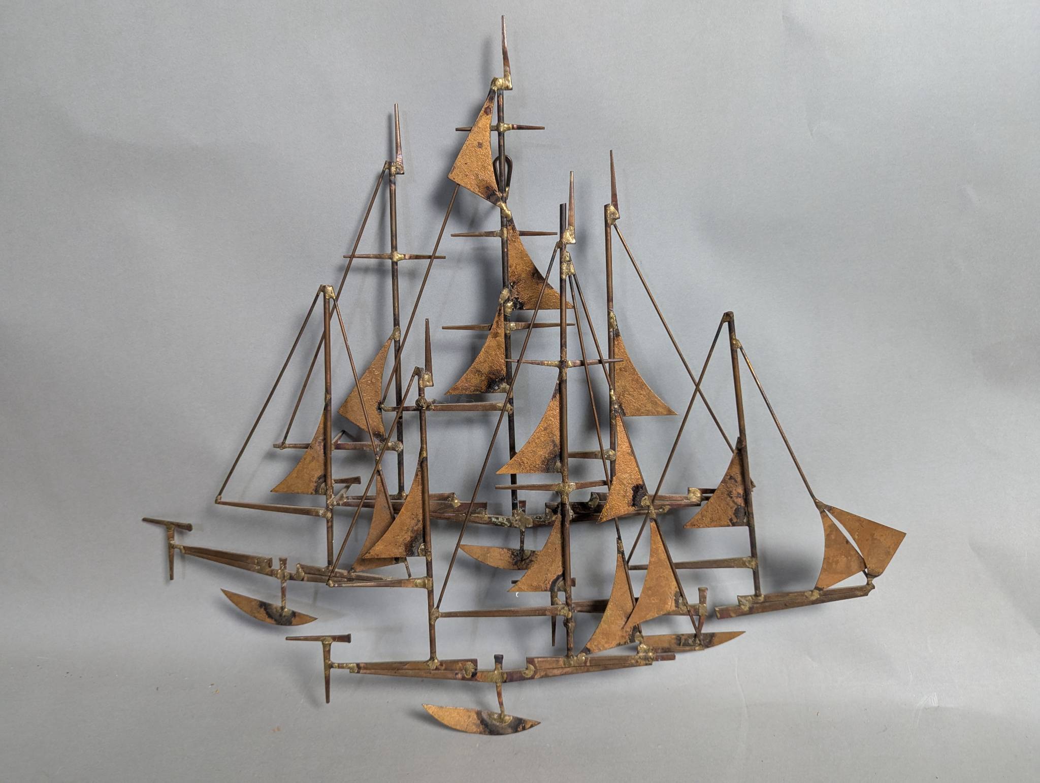 Metal Wall Sculpture with Abstract Sailboats Signed Sharon Miller ...