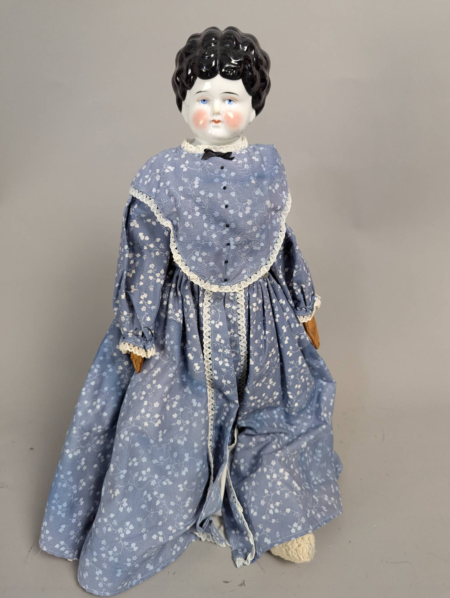 German China Head Doll in Victorian-Style Dress with Porcelain Features ...